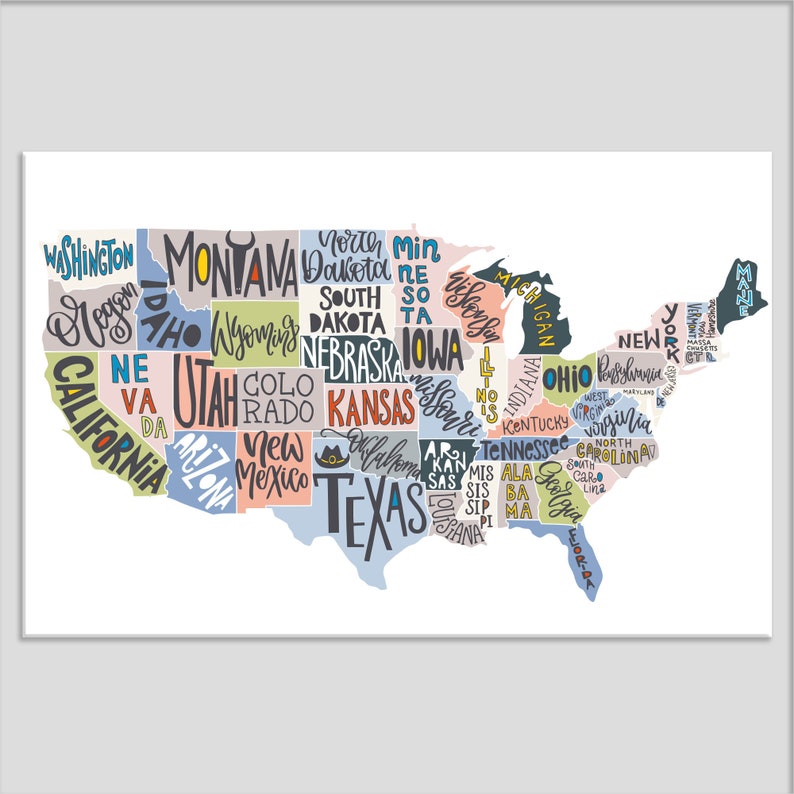 USA Map Canvas Print USA Map Wall Art United States Map - Etsy