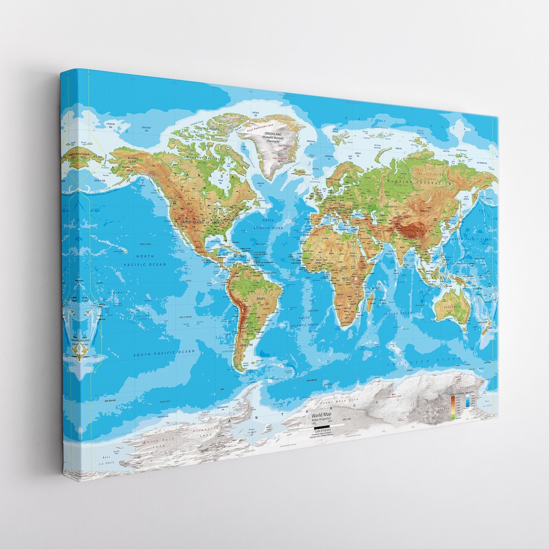 World Map Canvas Print, World Map Wall Art, World Map Print - Etsy