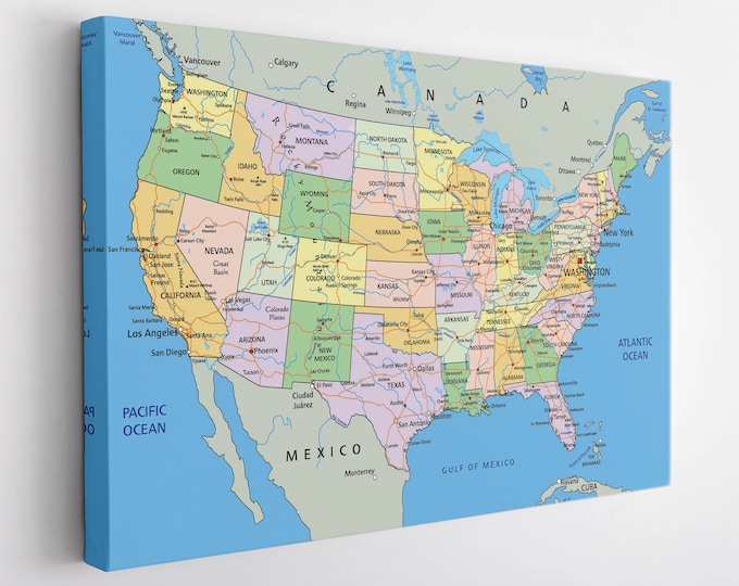 World Map With Flags of the Countries Canvas Print, World Map Wall Art ...