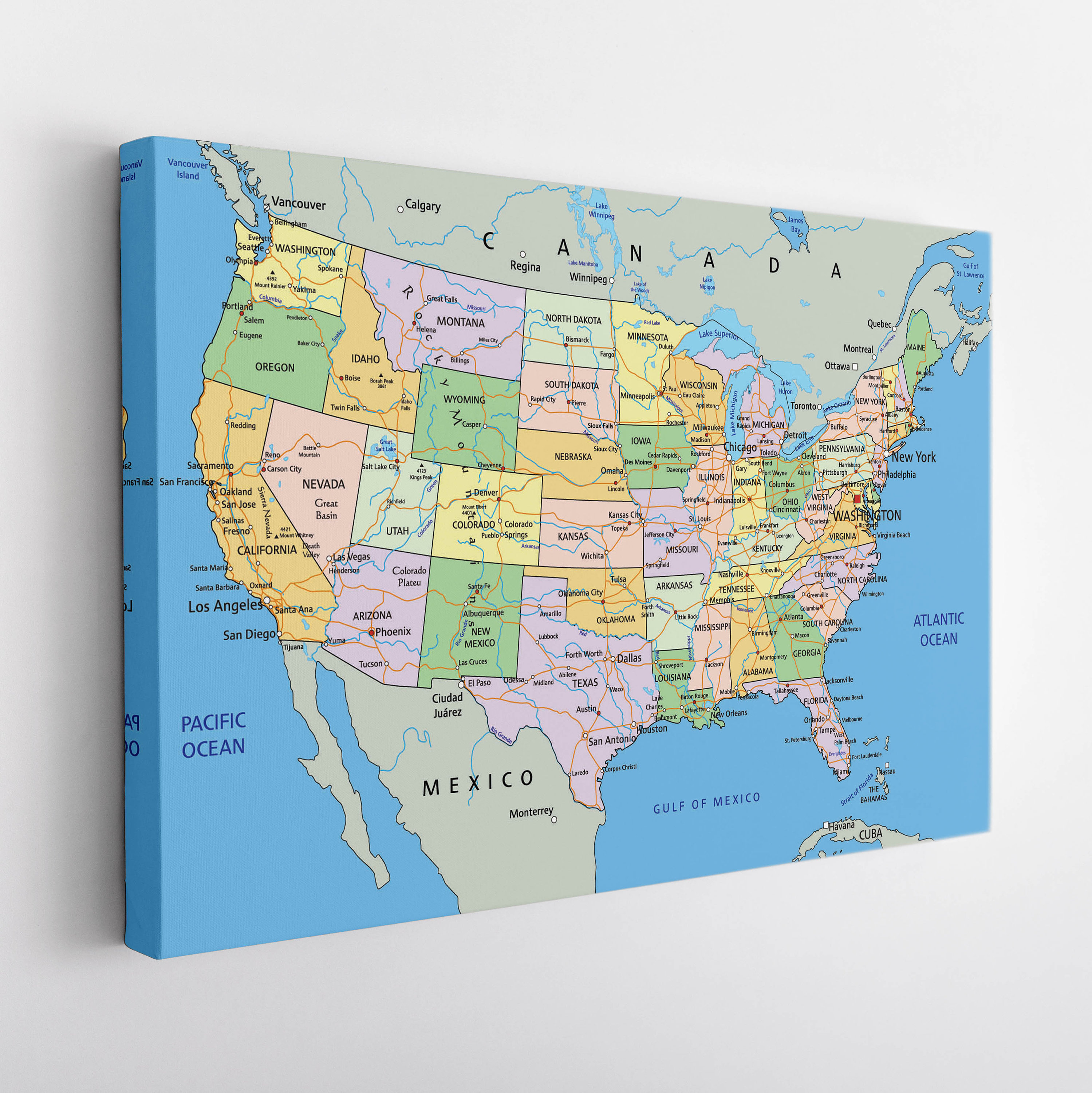 Detailed USA Map Canvas Print, USA Map Wall Art, USA Map Canvas Art - Etsy