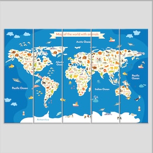 Children World Map Canvas Print, World Map Wall Art, Kids Room Wall ...