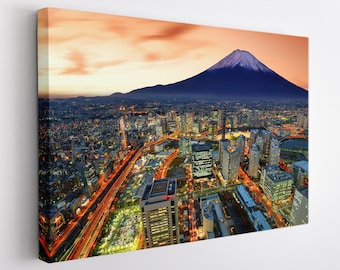 YOKOHAMA JAPAN City Skyline Cubist Style Wall Art Slim Stretched Canvas ...