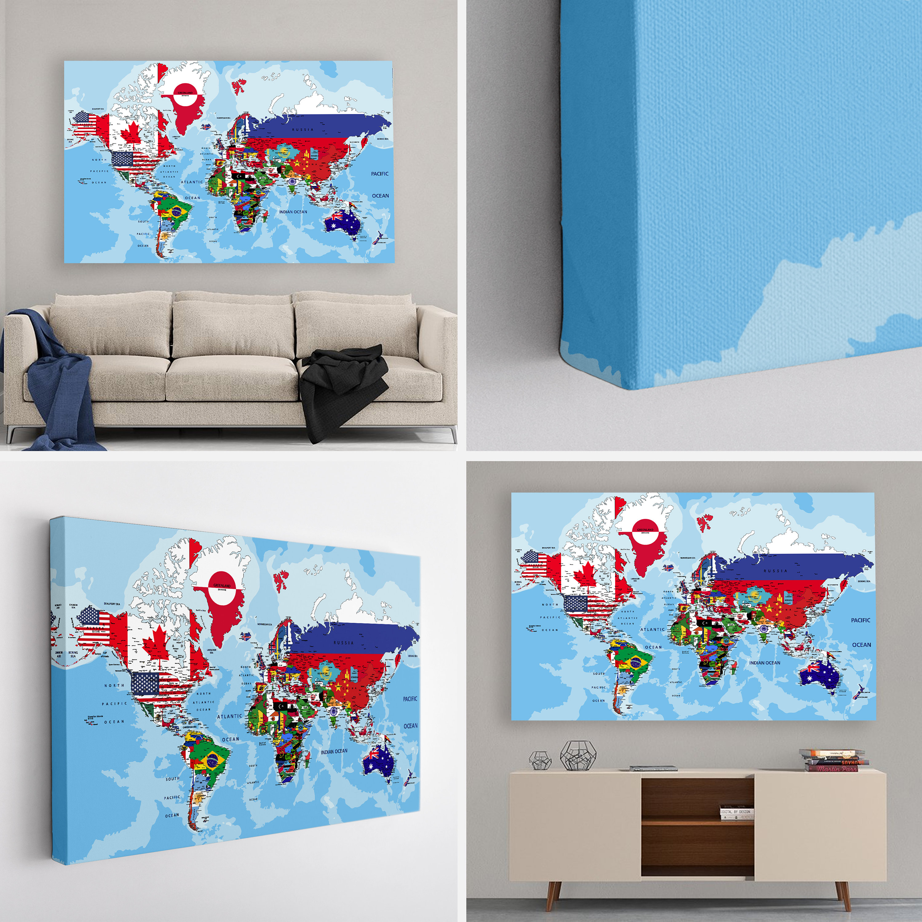 World Map With Flags of the Countries Canvas Print, World Map Wall Art ...
