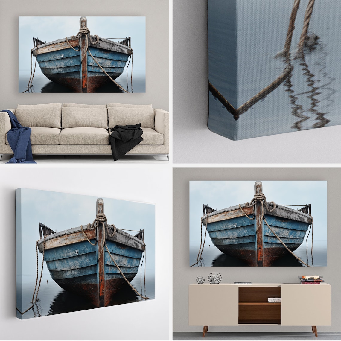 Abstract Old Boat Canvas Print, Nautical Wall Art, Vintage Boat ...