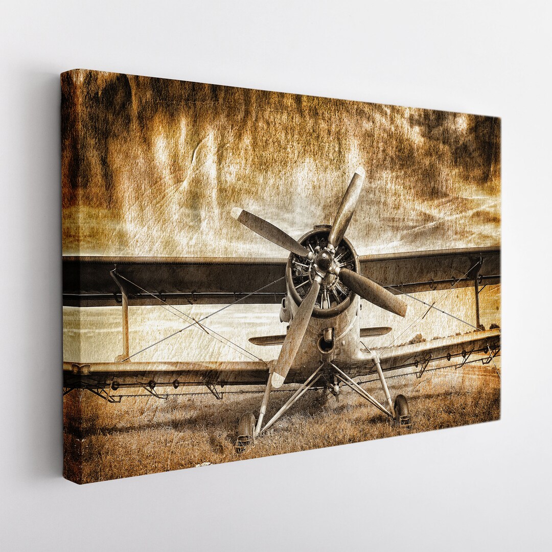 Vintage Biplane Canvas Print, Aircraft Wall Art, Pilot Gift, Large ...