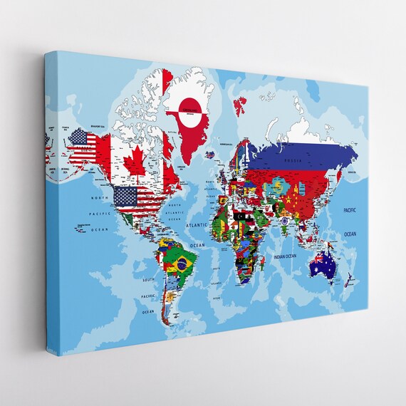 World Map With Flags of the Countries Canvas Print World Map | Etsy