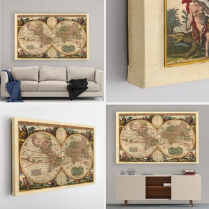 Vintage World Map Canvas Print, World Map Wall Art, Antique World Map ...