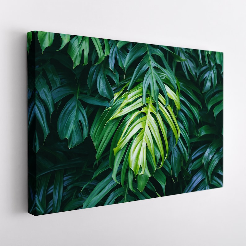 Tropical Green Leaves Canvas Print, Tropical Wall Art, Abstract Green ...