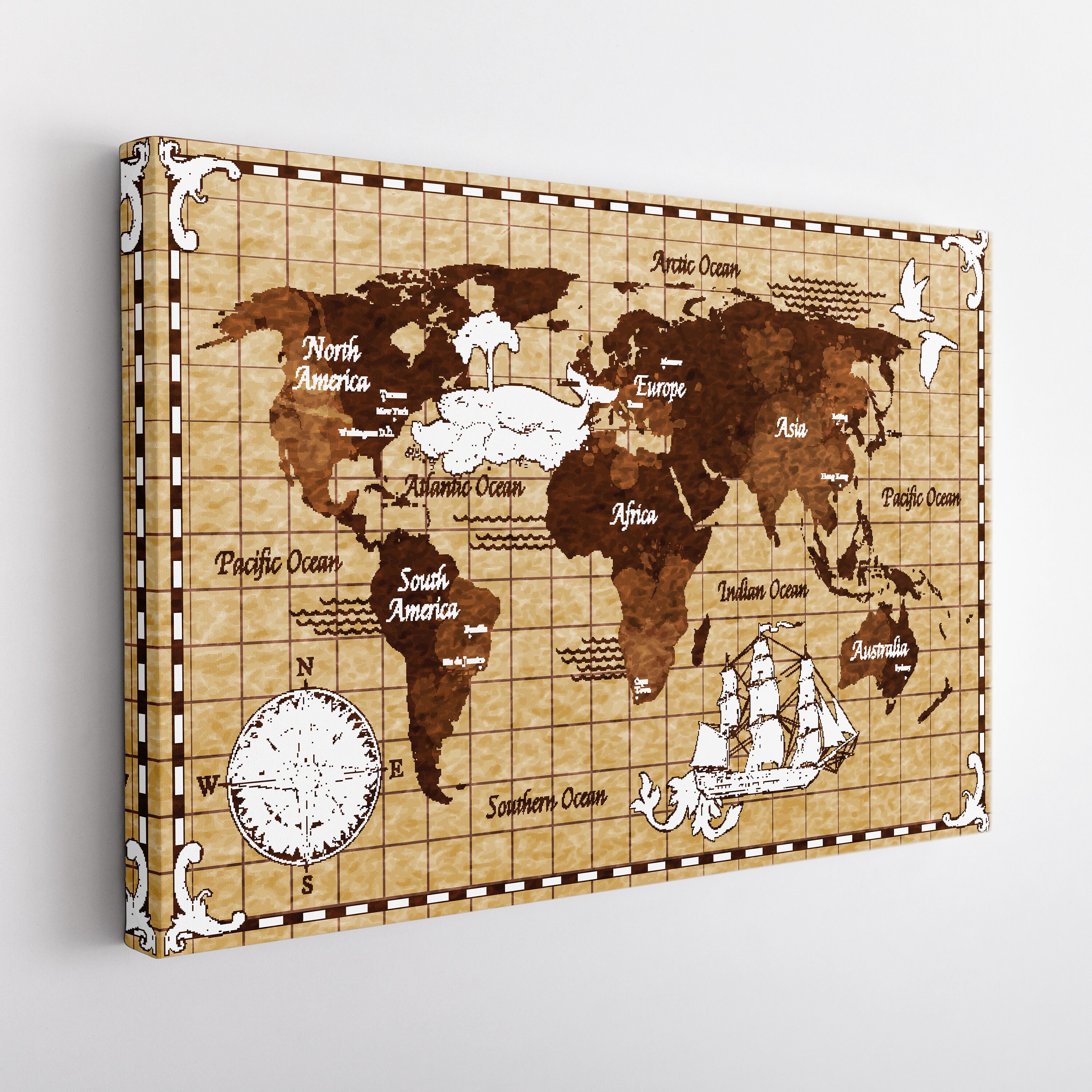 Vintage World Map Canvas Print, World Map Wall Art, World Map Canvas ...