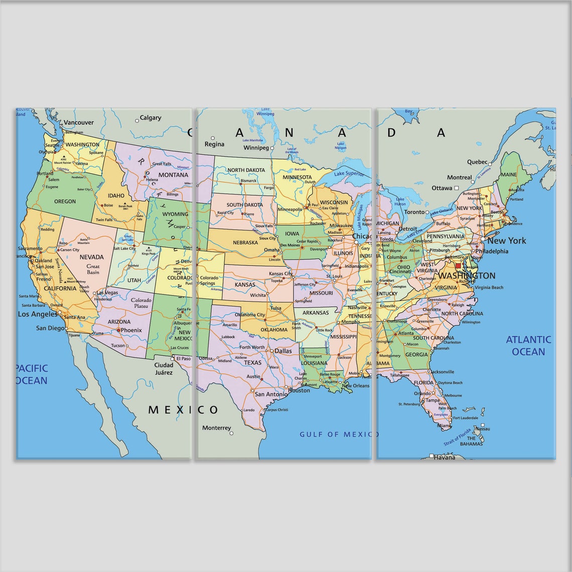 Detailed USA Map Canvas Print, USA Map Wall Art, USA Map Canvas Art - Etsy