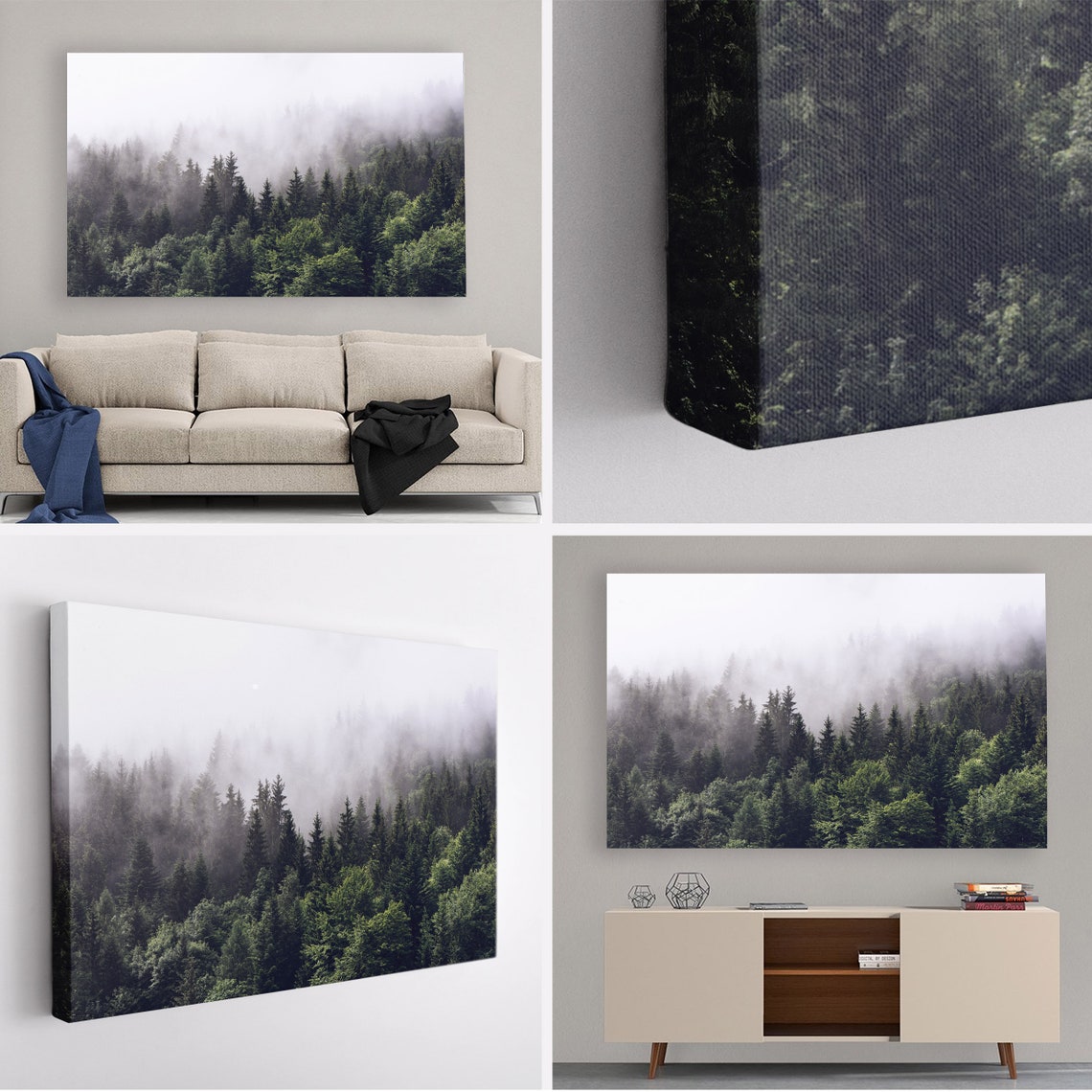 Forest Canvas Print, Foggy Forest Landscape Print, Forest Wall Art ...