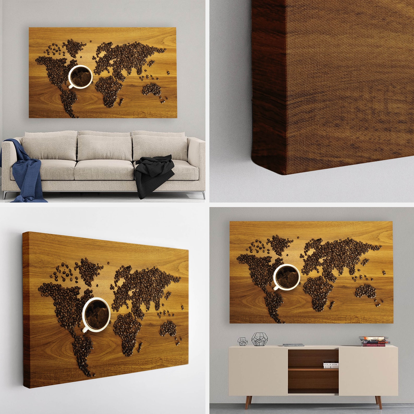 World Map From Coffee Beans Canvas Print, World Map Wall Art, Coffee ...