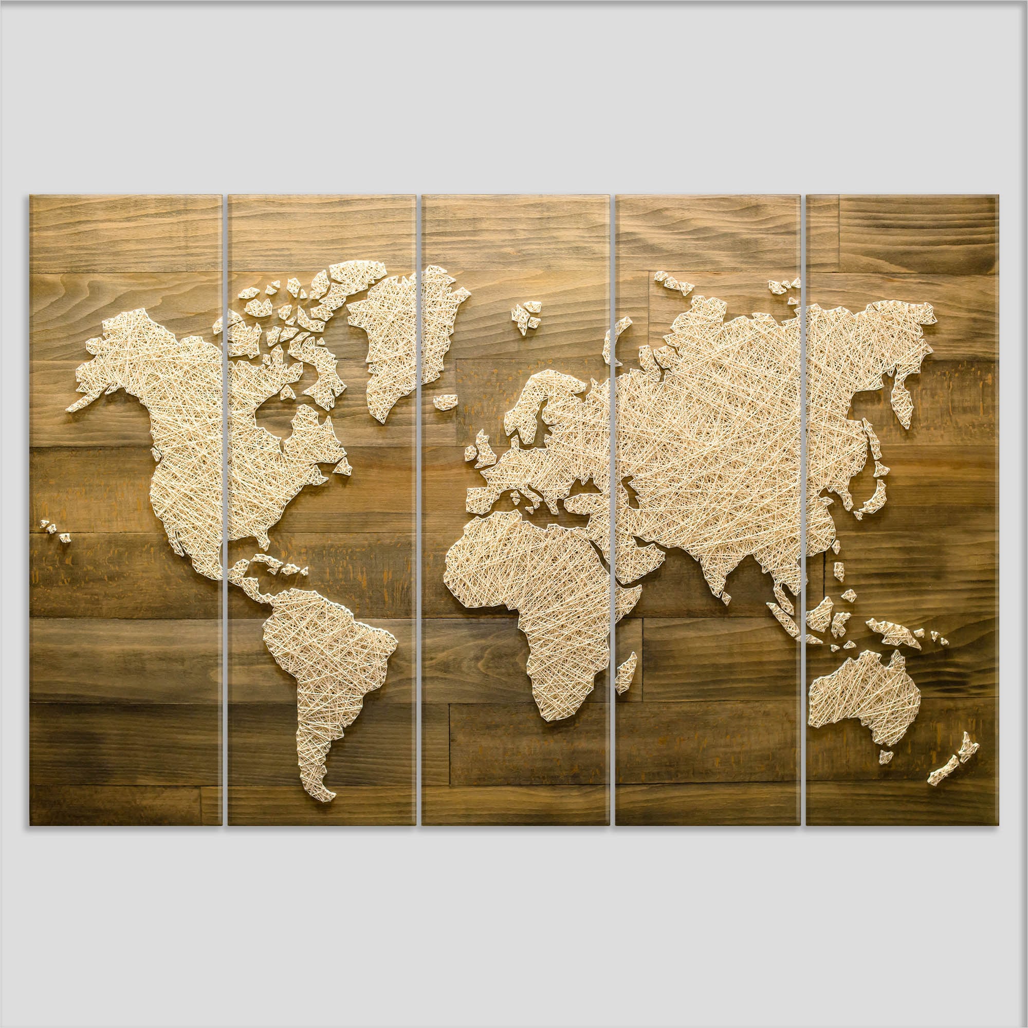 World Map Canvas Print, World Map Wall Art, Abstract Wood Style World ...
