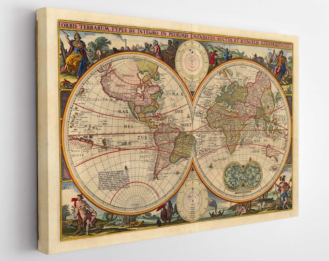 World Map With Flags of the Countries Canvas Print, World Map Wall Art ...
