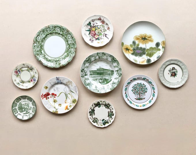 Vintage Green Plate Wall Collection, Green Mismatched Plates, Farmhouse ...
