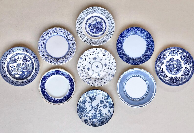 9 Blue and White Transferware Plates. Mismatched Salad Plates. Gallery ...