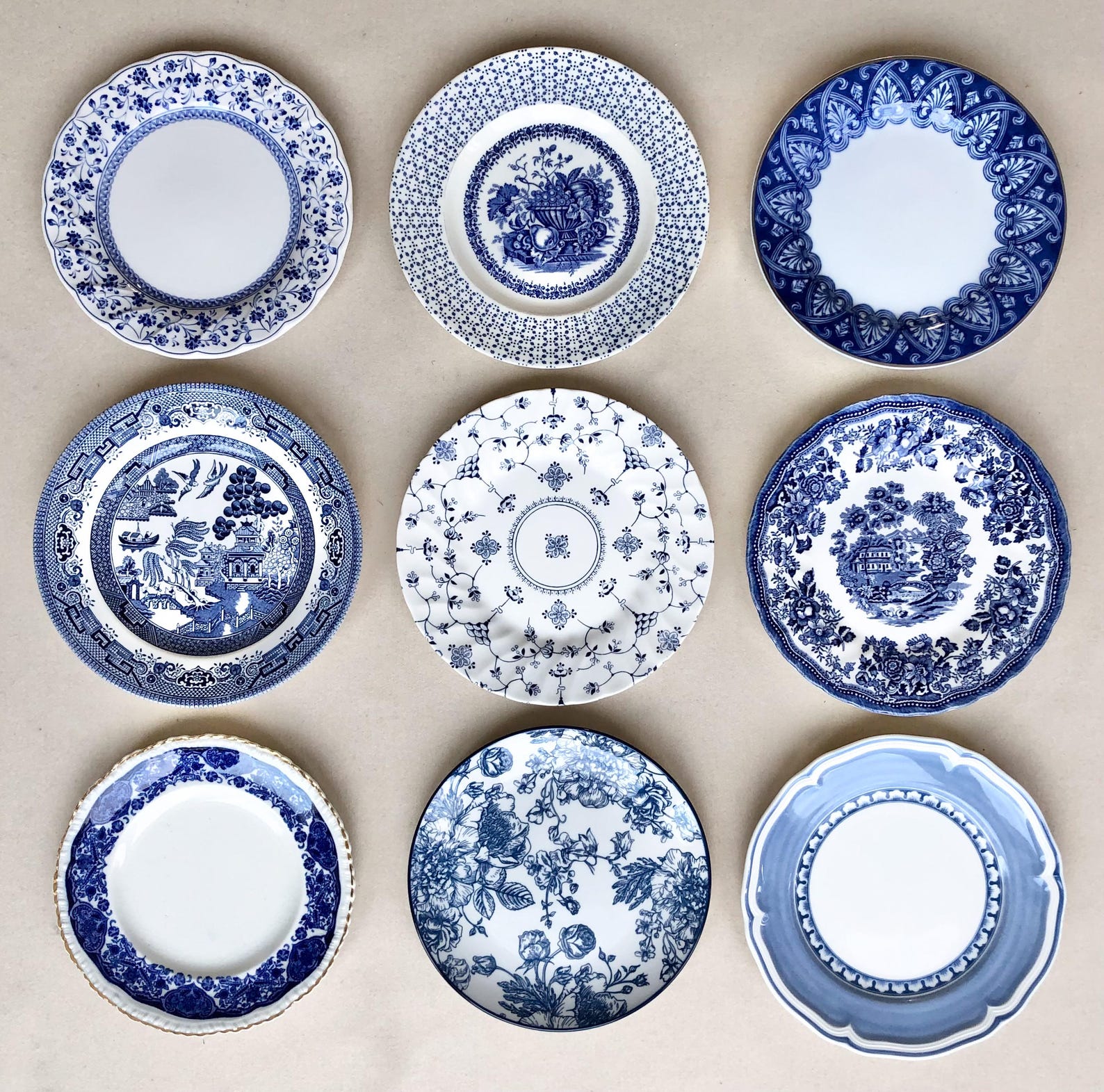 9 Blue and White Transferware Plates. Mismatched Salad Plates. Gallery ...