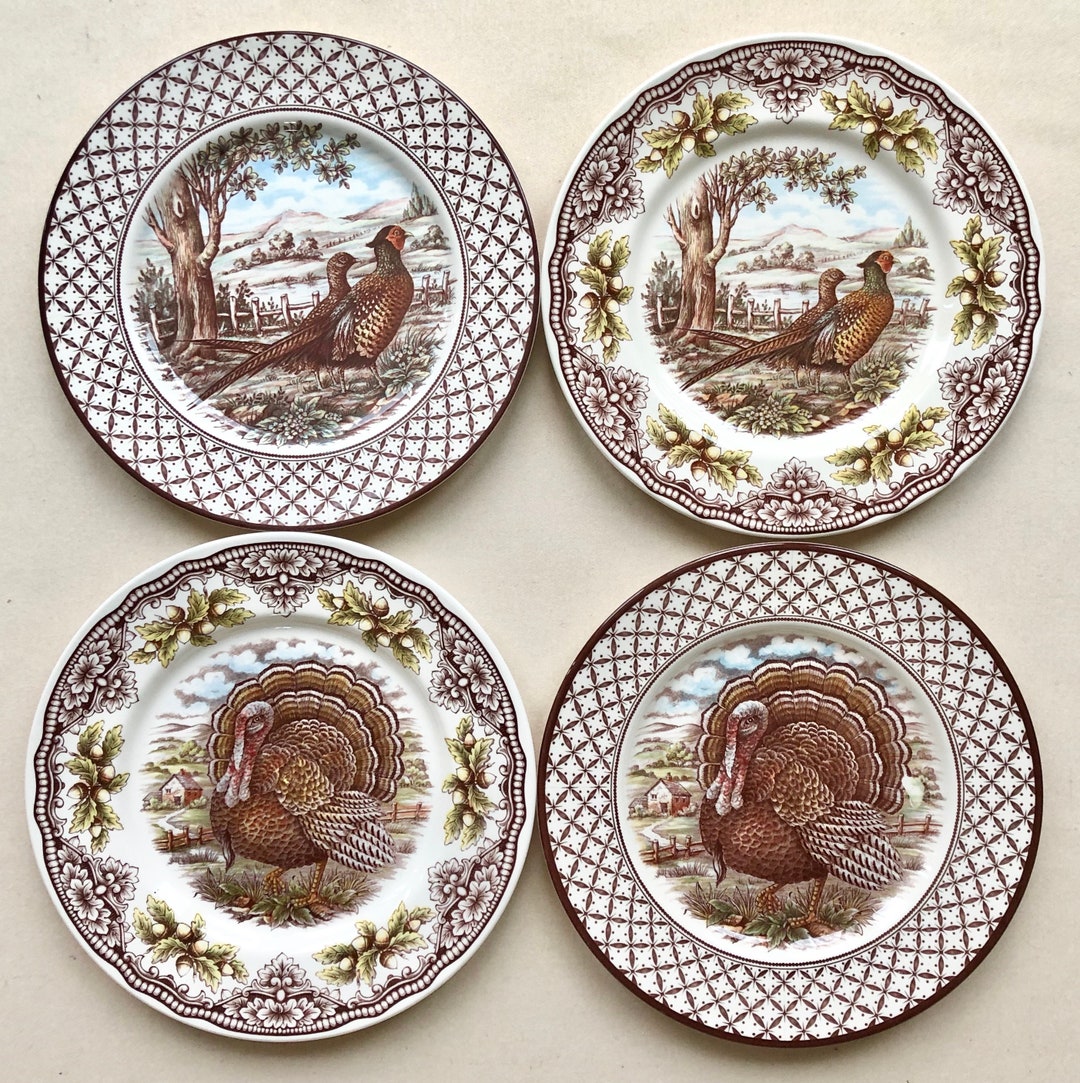 Thanksgiving Fall Harvest Pheasant and Turkey 4 Dinner Plates - Etsy