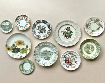 Vintage Green Plate Wall Collection, Green Mismatched Plates, Farmhouse ...