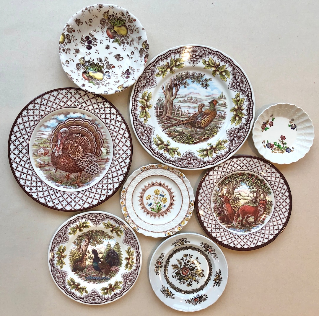 Set of Plates for Two. 8 Vintage Dishes in Shades of Brown. Mix and ...