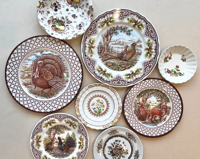 Set of Plates for Two. 8 Vintage Dishes in Shades of Brown. Mix and ...