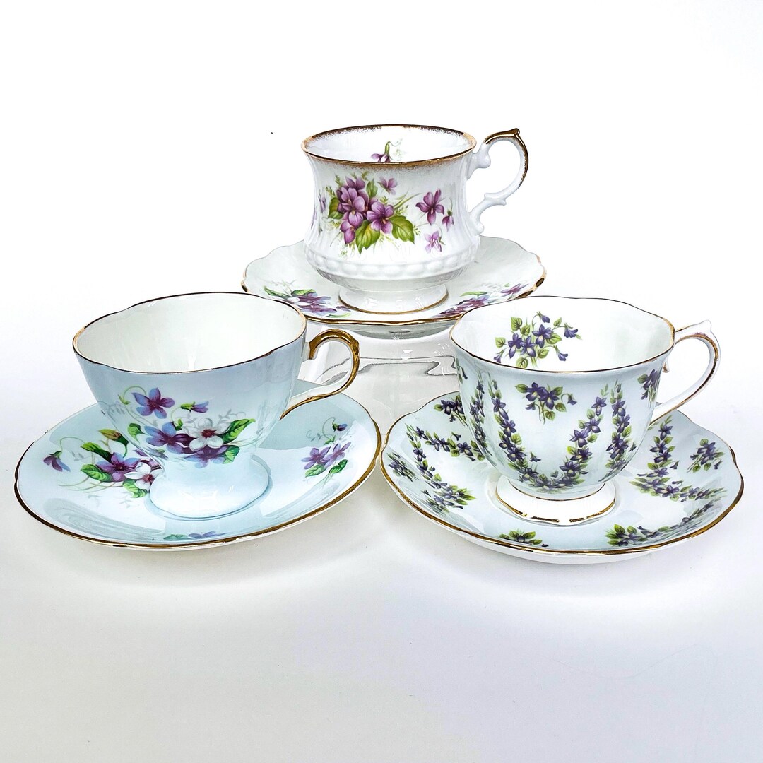 Violets Tea Cups and Saucers. Vintage Teacups and Saucers With Adorable ...
