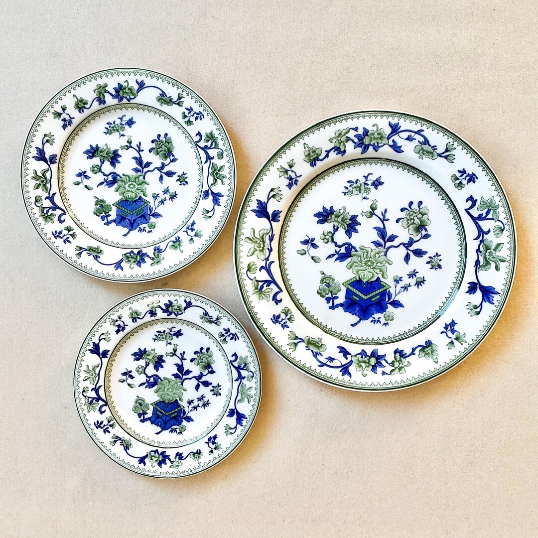 Antique Royal Worcester Plate: Blue & Green Floral Bone China (1903 ...