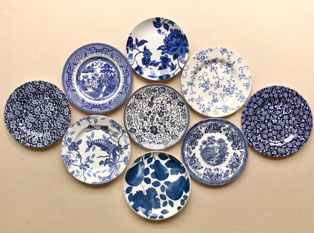 9 Blue and White Transferware Plates. Gallery Wall Plates. Instant Wall ...