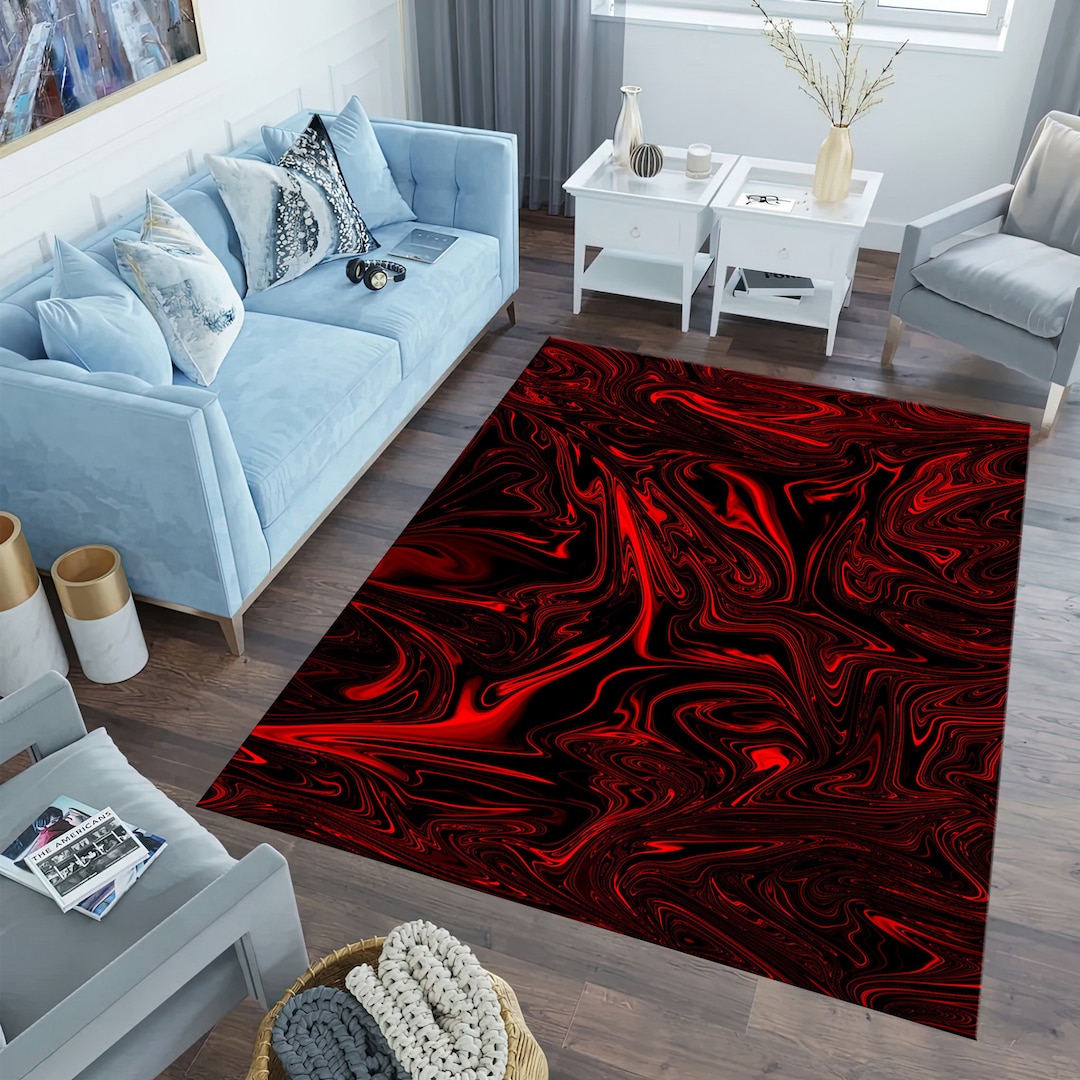 Black and Red Rug,marble Rug,black and Red Marble Rug,for Living Room ...