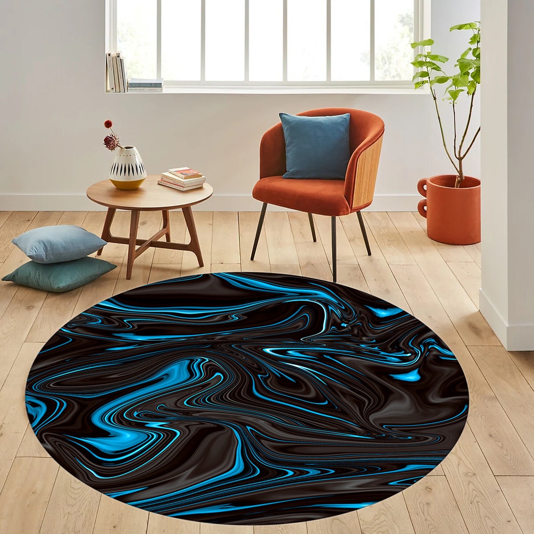 Black and Blue Round Rug,black and Blue Modern Rug,for Living Room ...