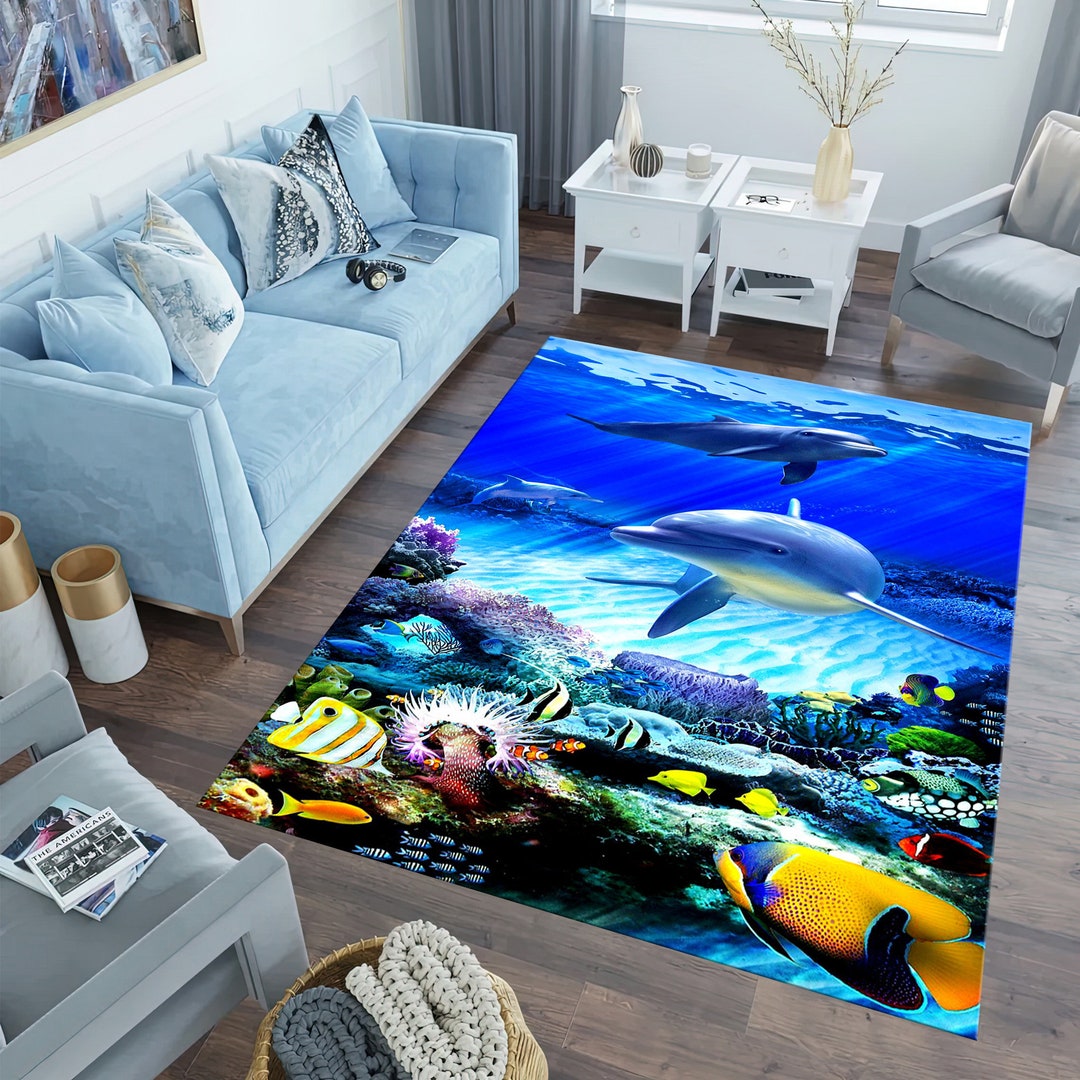 Dolphin,dolphin Rug,rectangle Area Rug,living Room Rug,area Rug ...