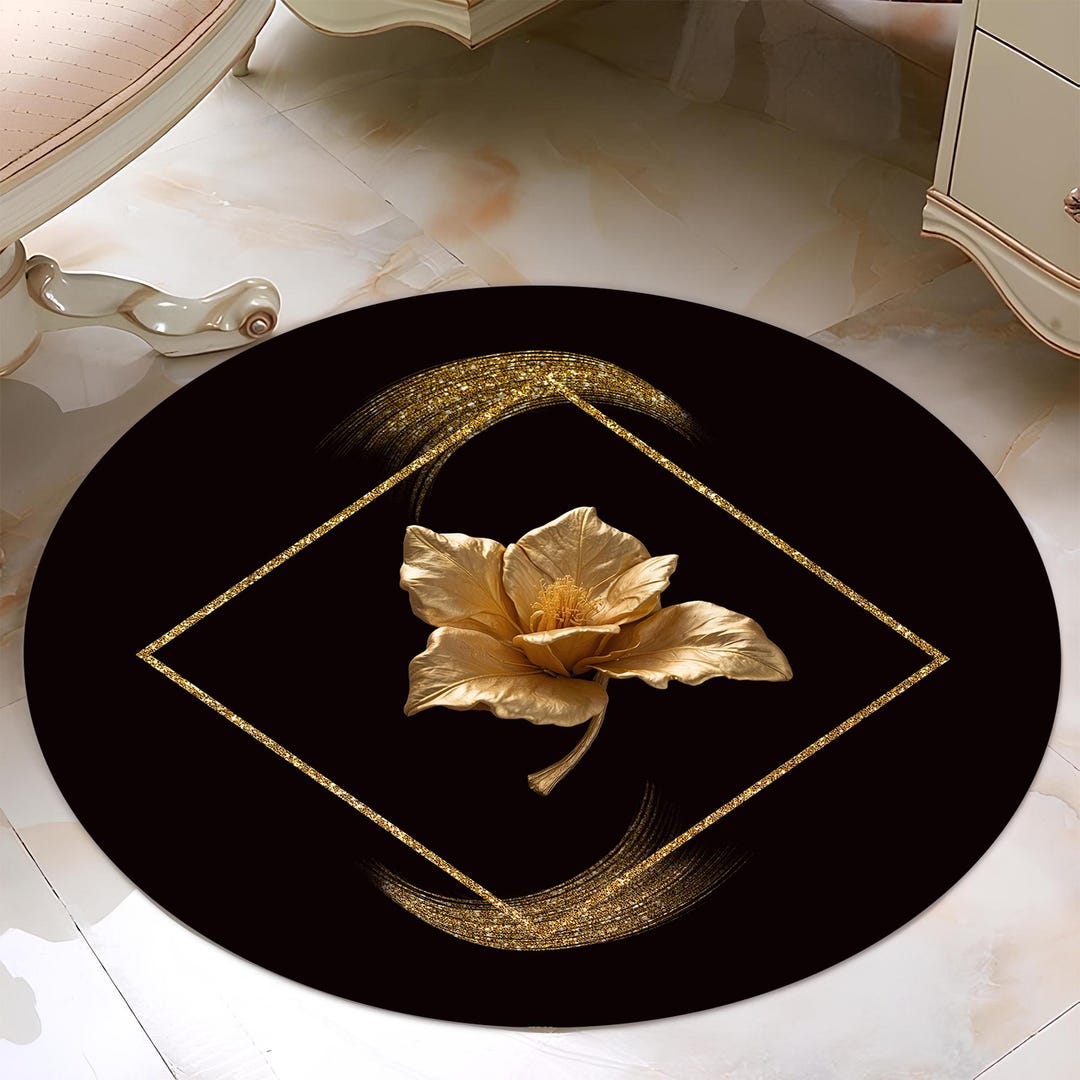 Black Gold Round Rug, Black Gold Rug, Round Black Gold Rug, Black Gold ...