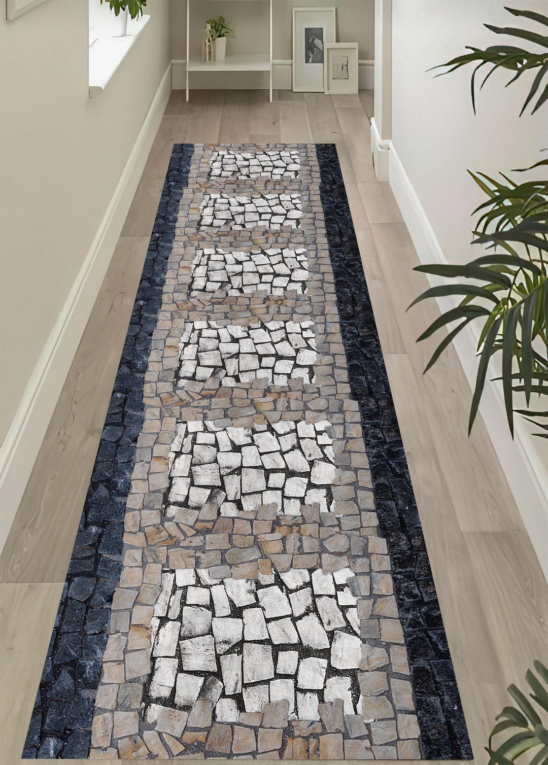 Stone Runner Rug, Gray White Stone Long Rug, Stone Entry Rug, Anti Slip ...