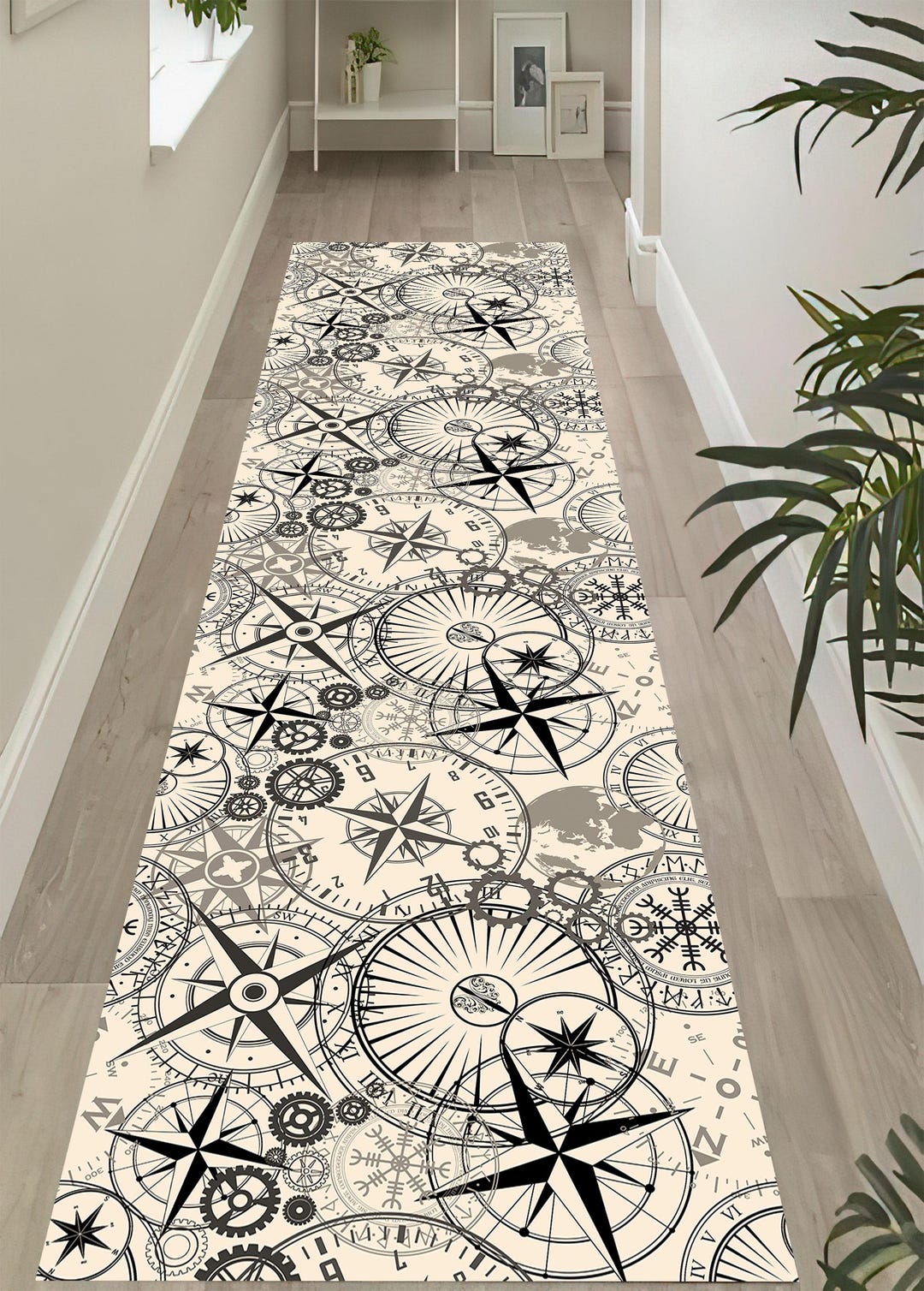 Runner Compass Rug,compass Black White Rug,non-slip Compass Rug,compass ...