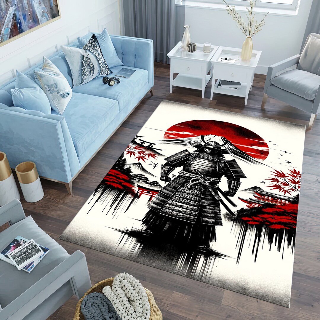 Samurai Art Rug,samurai Art Rugs,red and Black Samurai Rug,floor Area ...