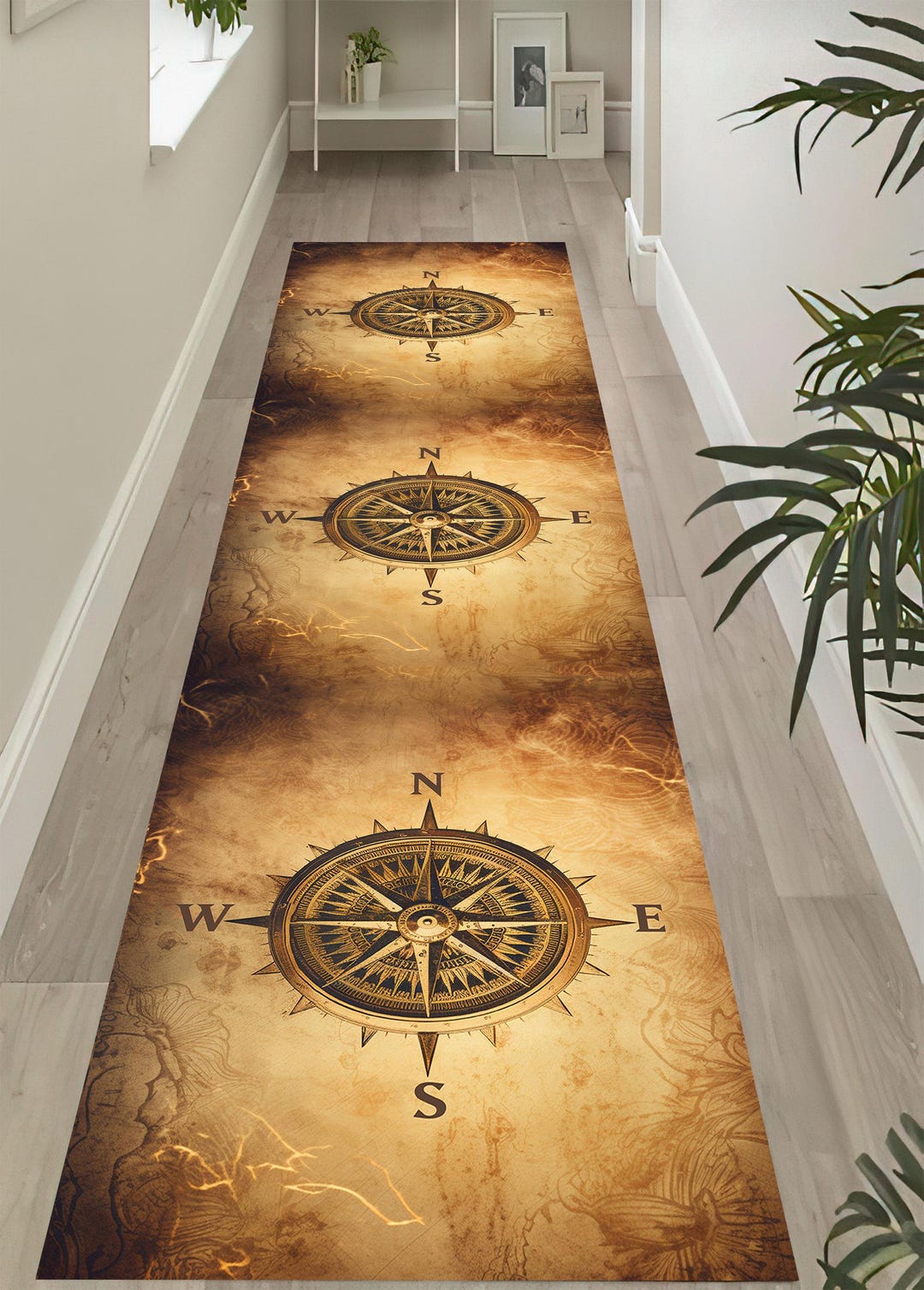 Runner Compass Rug, Compass Rug, Non-slip Compass Rug, Floor Area ...