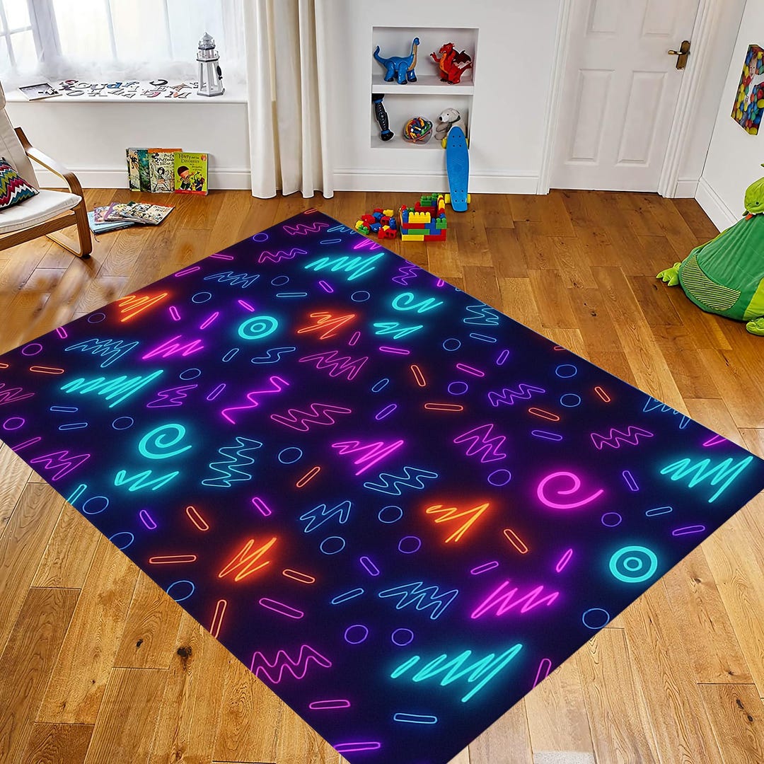 Neon 80s Style Arcade Rug: Retro Game Room Rugs - Etsy