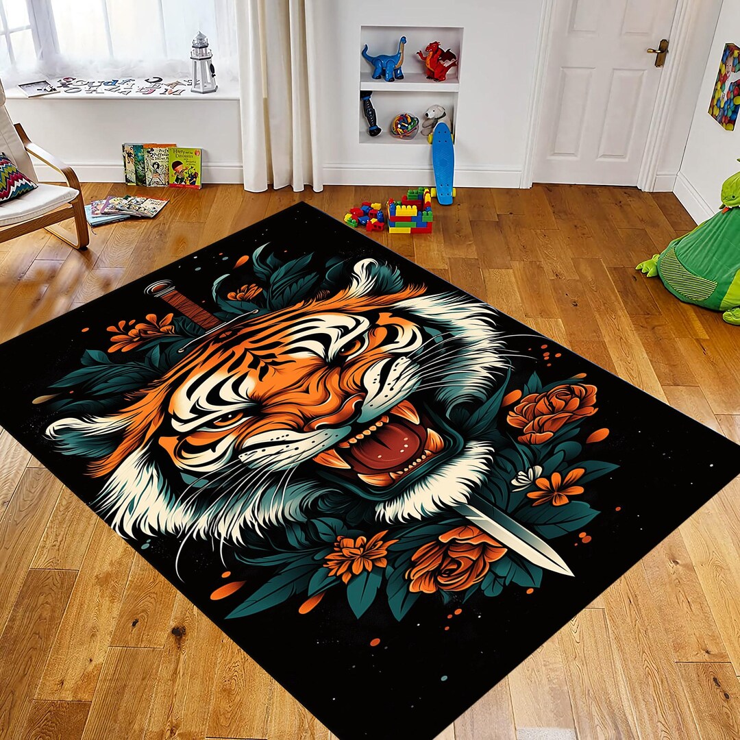 Tiger Themed Rug, Tattoo Design Rug, Tattoo Rug, Tattoo Custom Rug ...