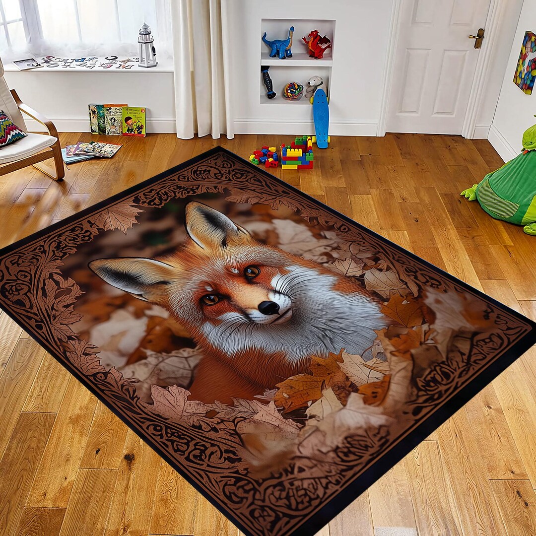 Brown White Fox Pattern Rug, Beautiful Fox Rug, Brown White Fox Rug ...