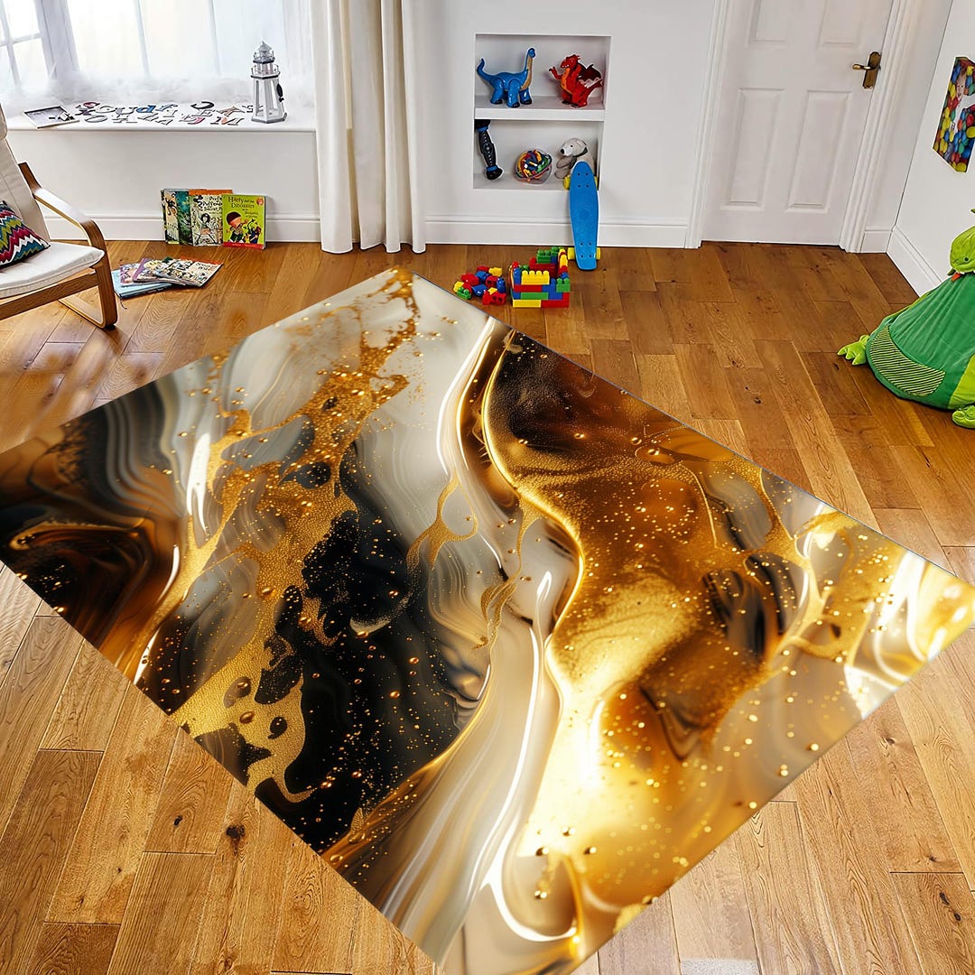 Black and Yellow Rug,marble Art Rug,marble Rug,living Room Rug,area Rug ...