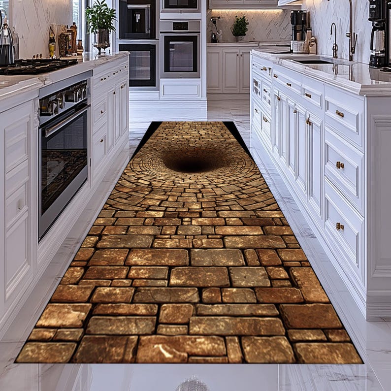 3D Brick Vortex Runner Rug: Modern Stone Illusion, Deep Hole Design - Etsy