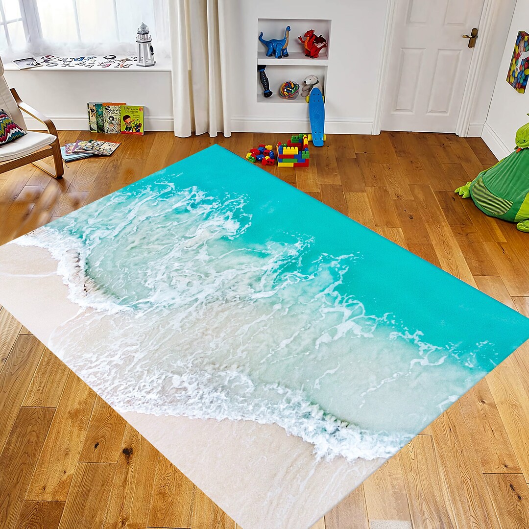 Beach Picture Rug: Modern Sea Wave Design, Living Room Decor - Etsy