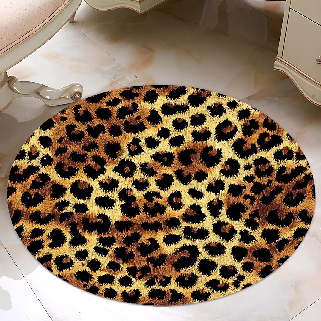 Round Leopard Print Rug: Cotton Woven Art Rug (60x60cm) - Etsy