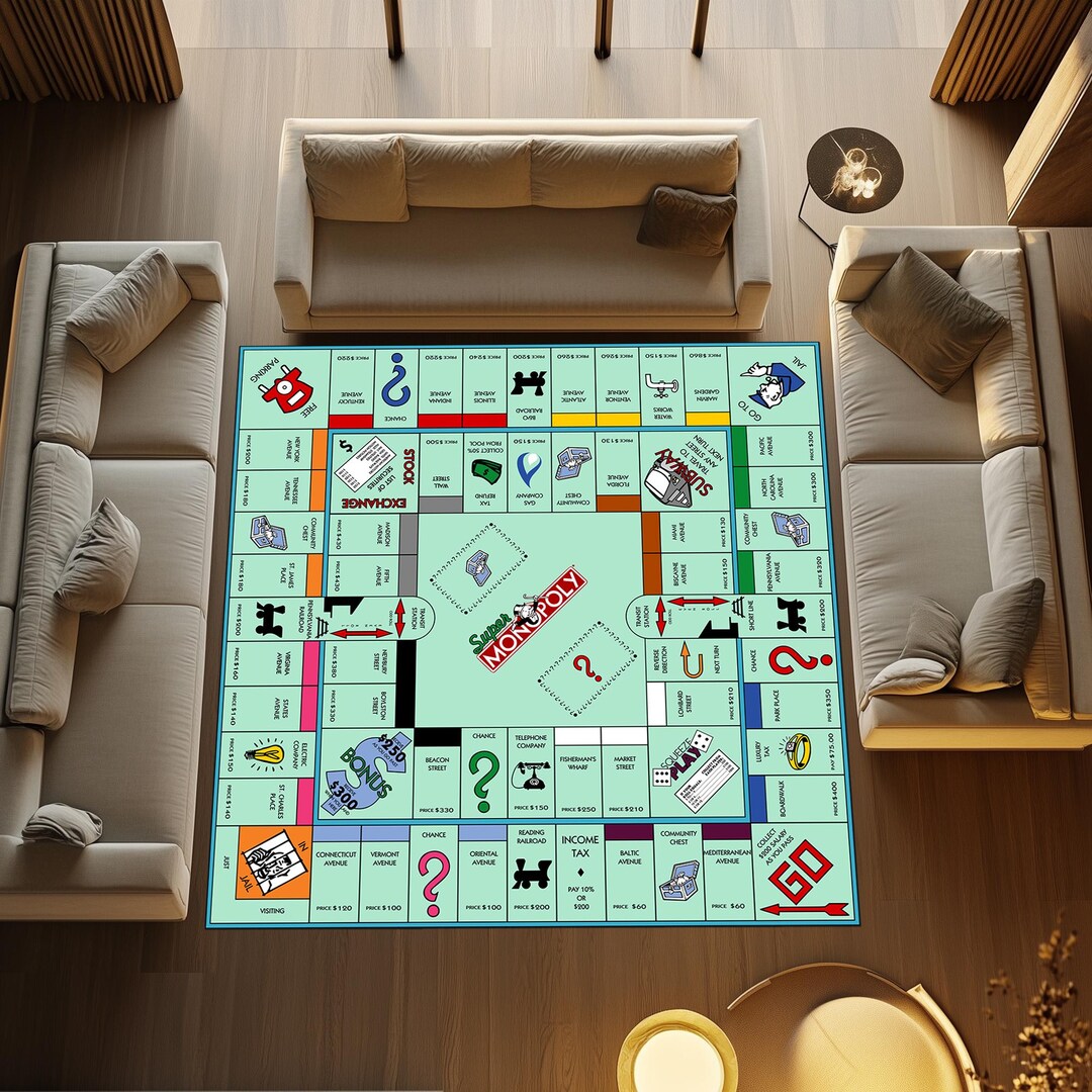Square Monopoly Game Rug: Kids Room Decor, Cotton Woven - Etsy