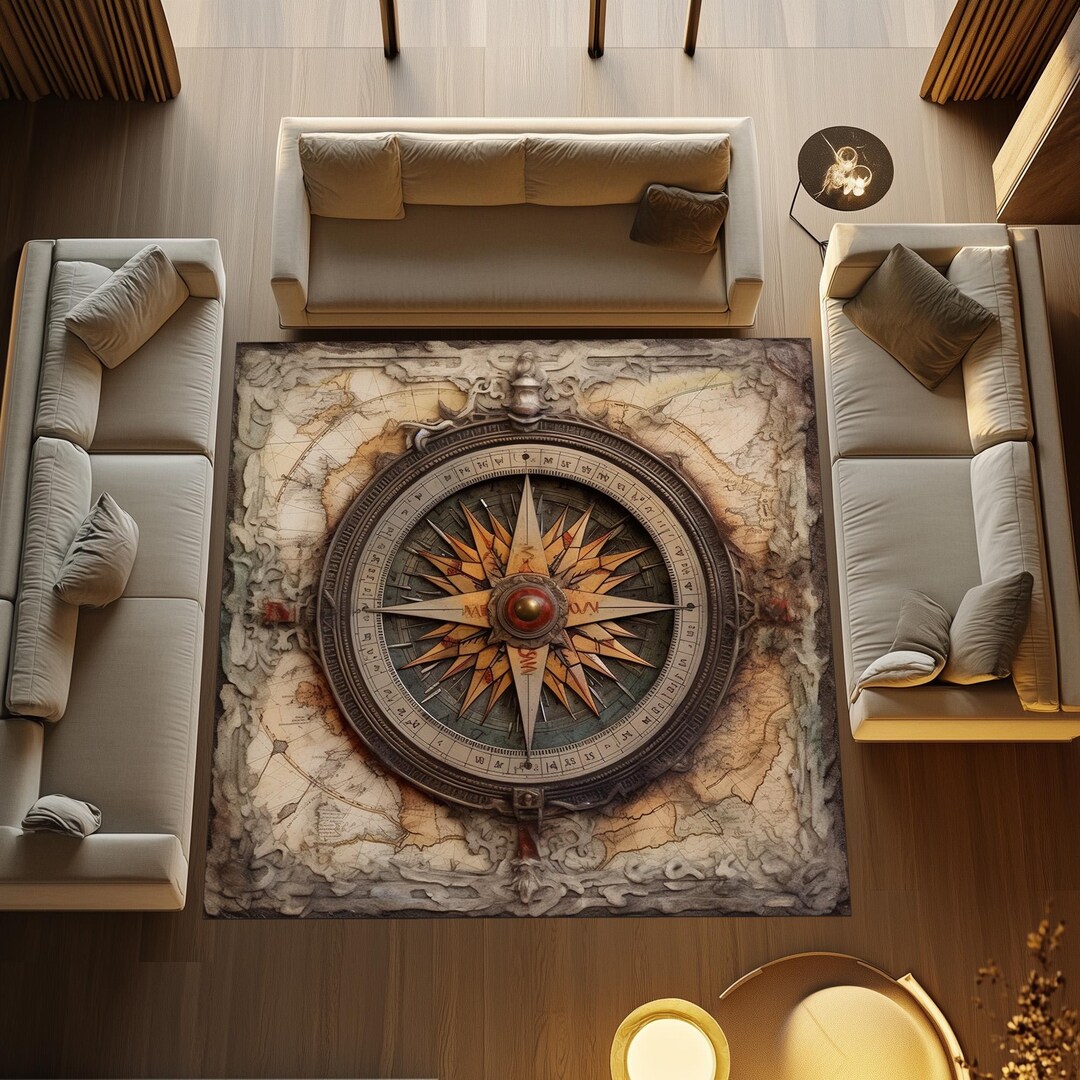 Square Compass Rug, Compass Rug, Non-slip Compass Rug, Floor Area ...