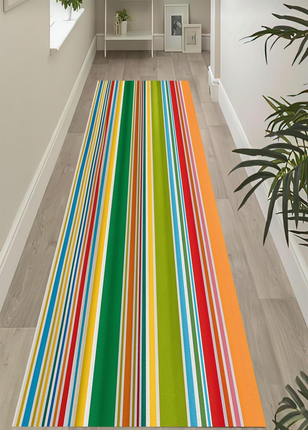 Colorful Runner Rug: Red, Green, Blue, Orange - Anti-slip Cotton Woven ...