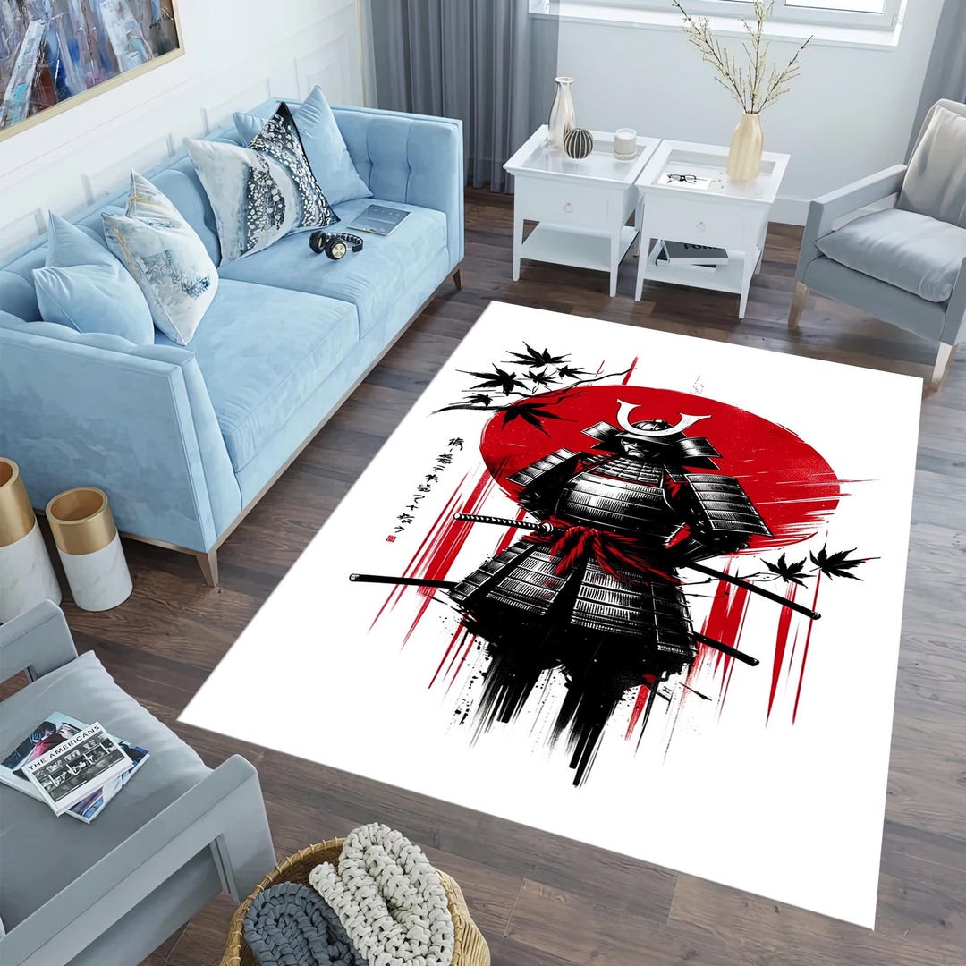 Samurai Art Rug,samurai Art Rugs,red and Black Samurai Rug,floor Area ...