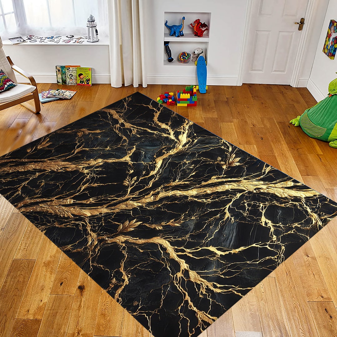 Gold and Black Rug,marble Art Rug,marble Rug, Living Room Rug, Area Rug ...