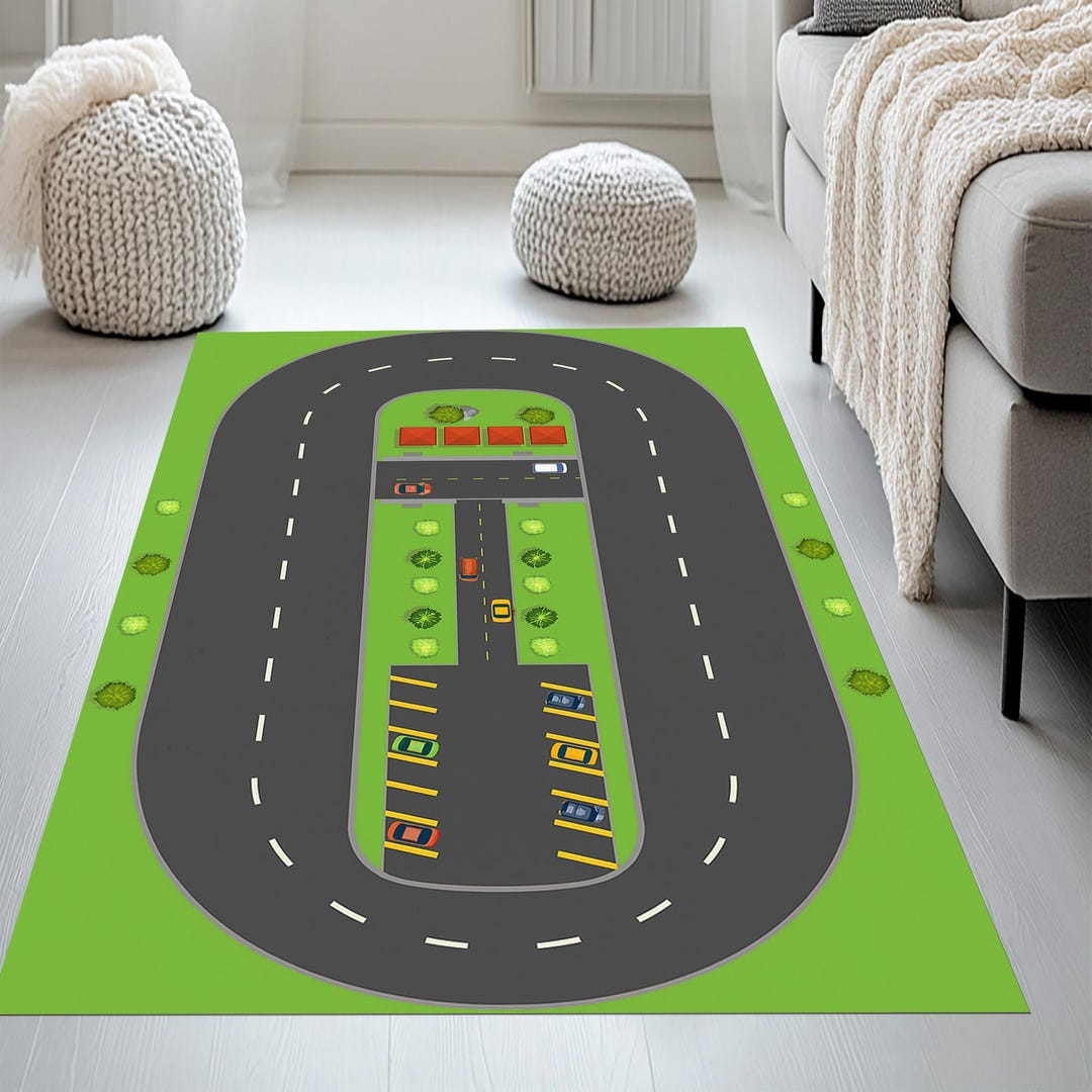 Racetrack Play Mat: Car-themed Kids Rug, Cotton Woven - Etsy
