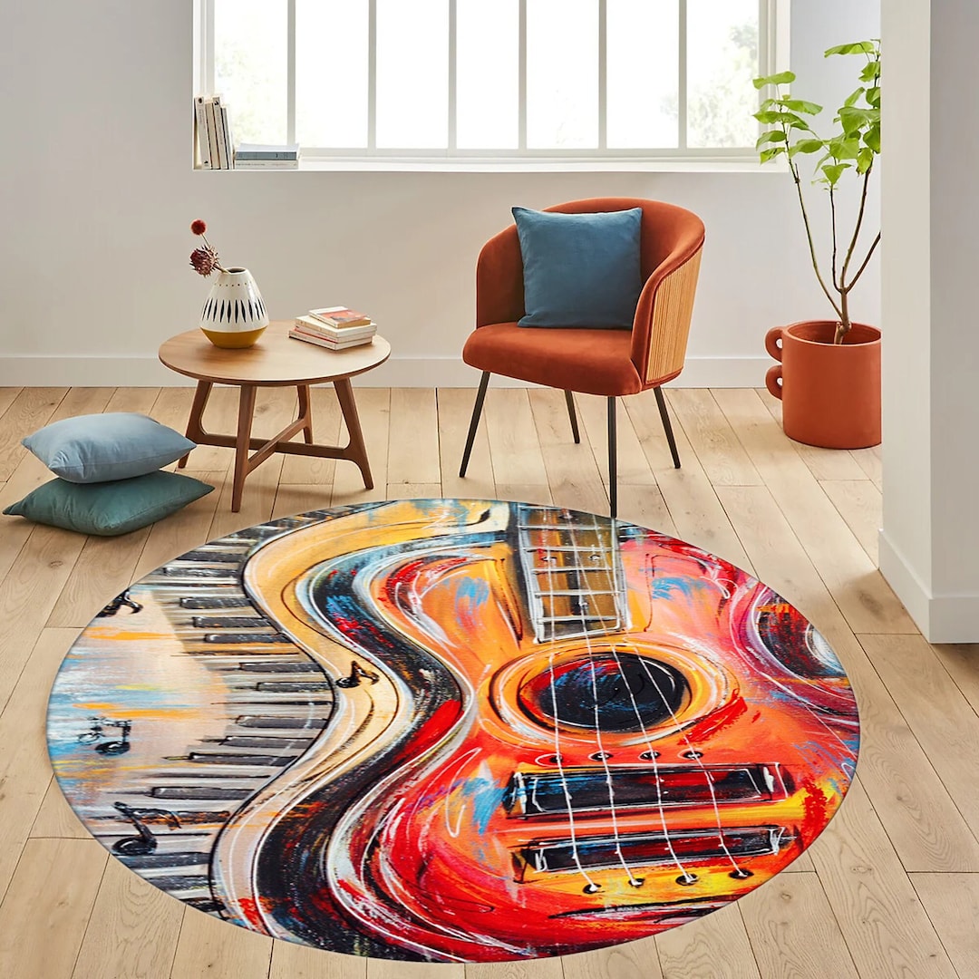 Round Guitar Rug,art Rug,modern Rug,living Room Rug,area Rug,abstract ...